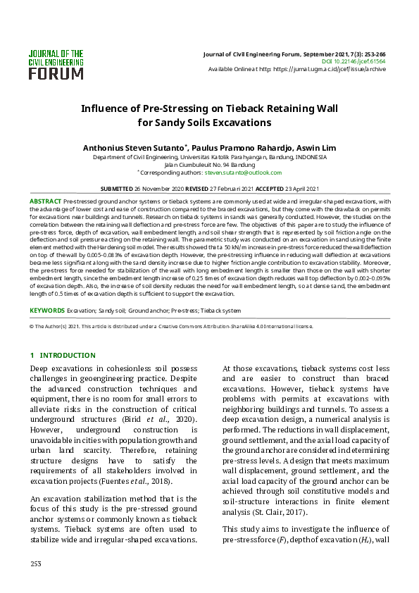 (PDF) Influence of Pre-Stressing on Tieback Retaining Wall for Sandy ...