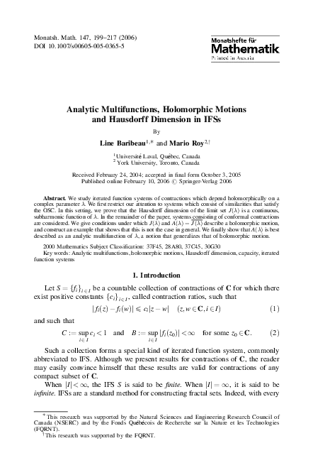 (PDF) Analytic Multifunctions, Holomorphic Motions and Hausdorff ...