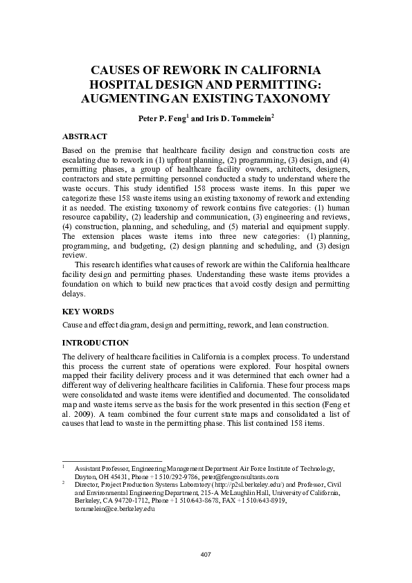 (PDF) Causes of Rework in California Hospital Design and Permitting ...