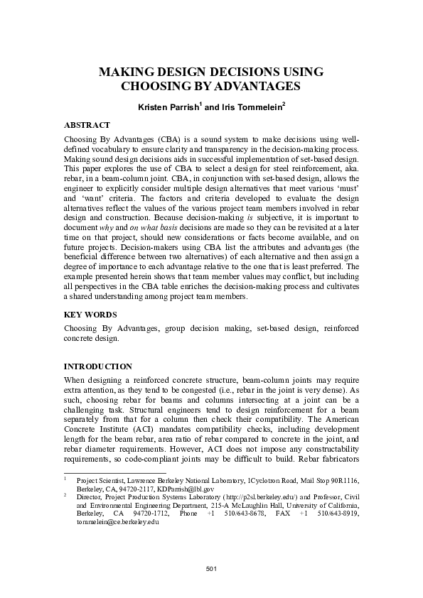 (PDF) Making design decisions using choosing by advantages
