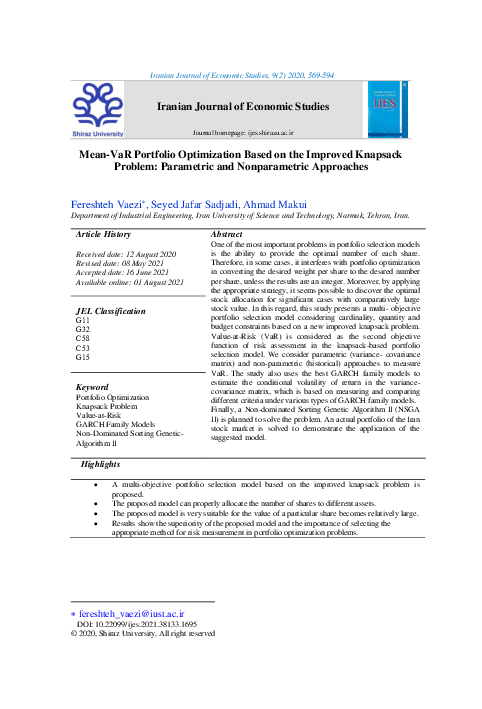 Pdf Mean Var Portfolio Optimization Based On The Improved Knapsack
