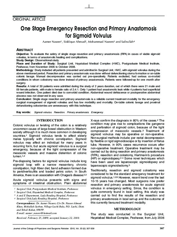 (PDF) One stage emergency resection and primary anastomosis for sigmoid ...