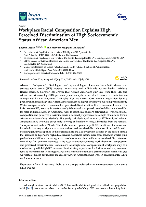 (PDF) Workplace Racial Composition Explains High Perceived ...