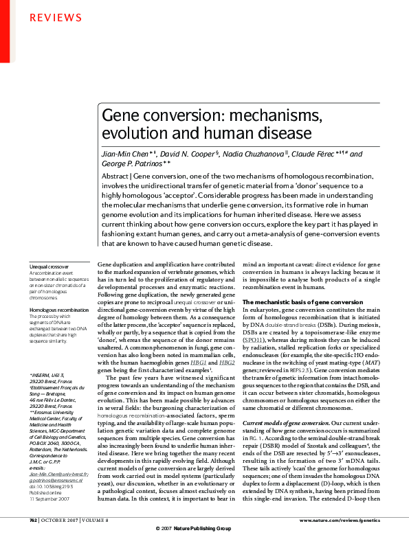 (PDF) Gene conversion: mechanisms, evolution and human disease