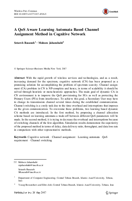 (PDF) A QoS Aware Learning Automata Based Channel Assignment Method in Cognitive Network ...