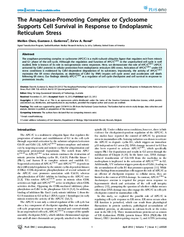 (PDF) The anaphase-promoting complex or cyclosome supports cell ...