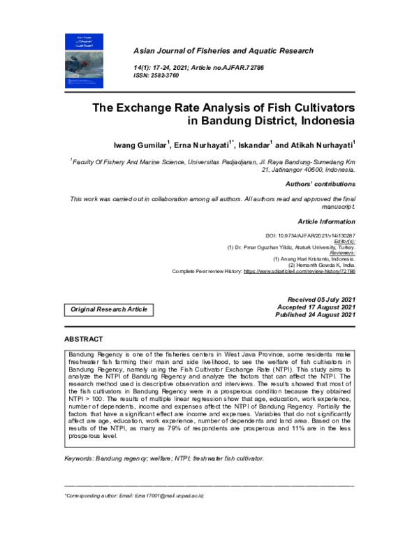 (PDF) The Exchange Rate Analysis of Fish Cultivators in Bandung ...