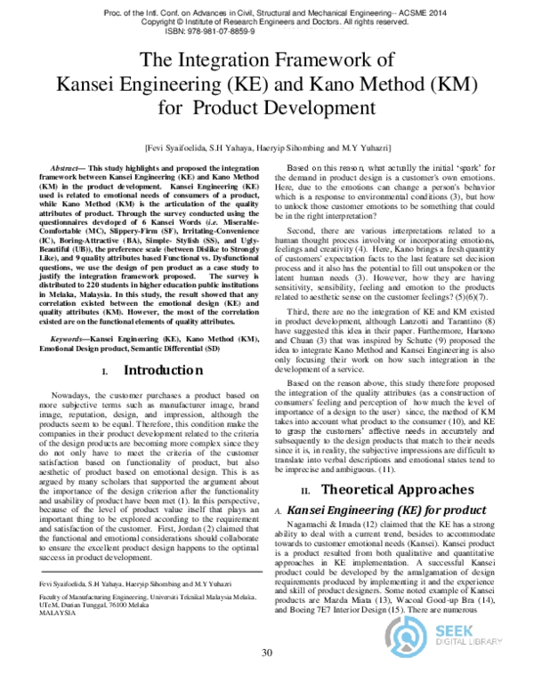 (PDF) The Integration Framework of Kansei Engineering (KE) and Kano Method (KM) for Product ...