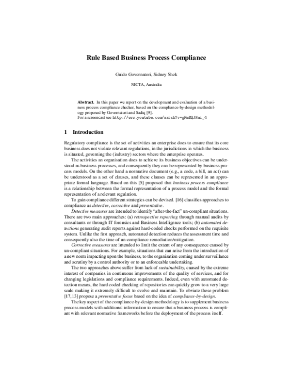(PDF) Rule based business process compliance