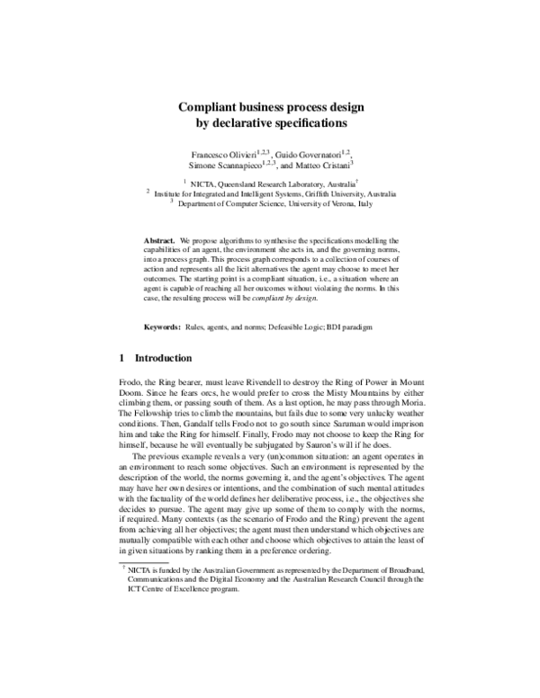 (PDF) Compliant Business Process Design by Declarative Specifications