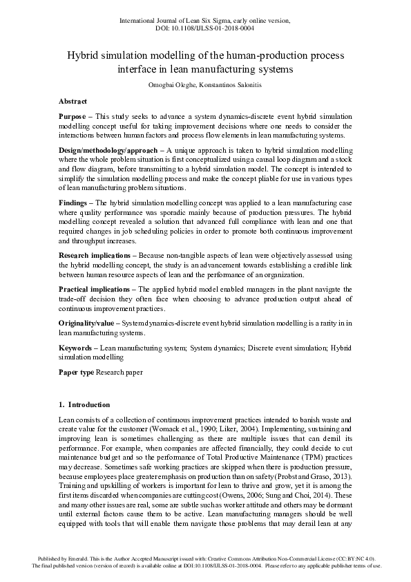 (PDF) Hybrid simulation modelling of the human-production process interface in lean ...