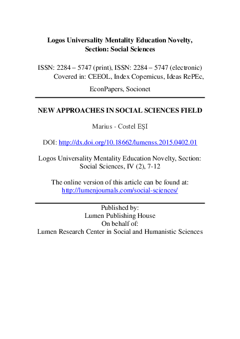 (PDF) New Approaches in Social Sciences Field