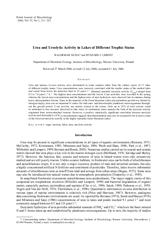 Urea and ureolytic activity in lakes of different trophic status