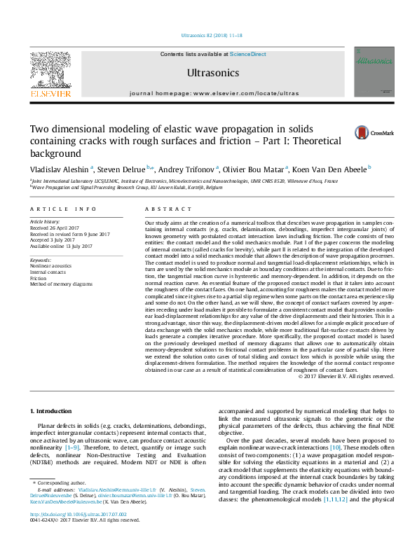 Pdf Two Dimensional Modeling Of Elastic Wave Propagation In Solids Containing Cracks With