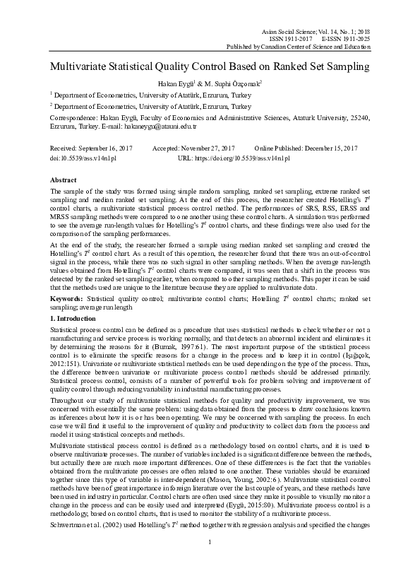 (PDF) Multivariate Statistical Quality Control Based on Ranked Set Sampling