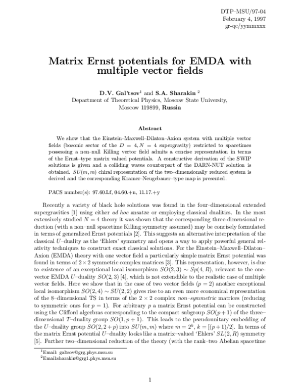 (PDF) Matrix Ernst potentials for Einstein-Maxwell-dilaton-axion with ...