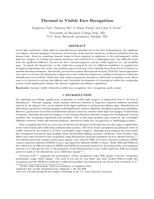 (PDF) Thermal to visible face recognition