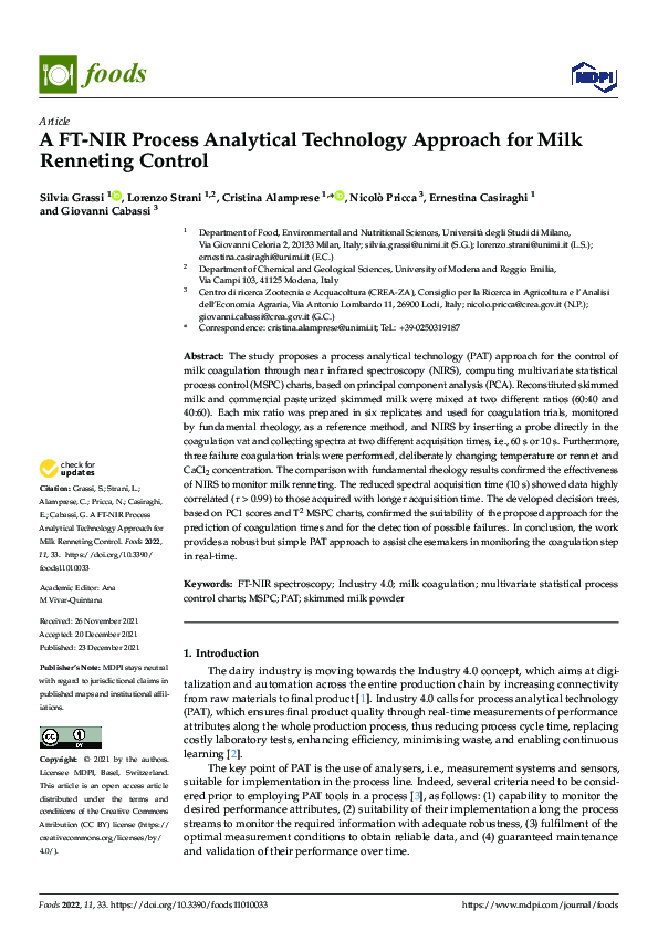(PDF) A FT-NIR Process Analytical Technology Approach for Milk ...