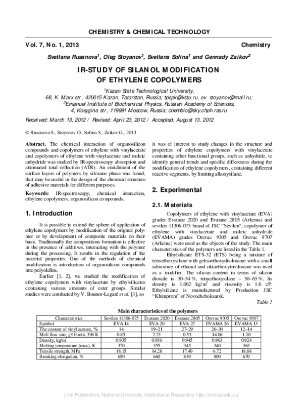 (PDF) IR-Study of Silanol Modification of Ethylene Copolymers