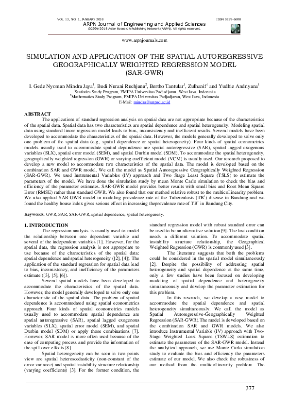 (PDF) Simulation and Application of the Spatial Autoregressive Geographically Weighted ...