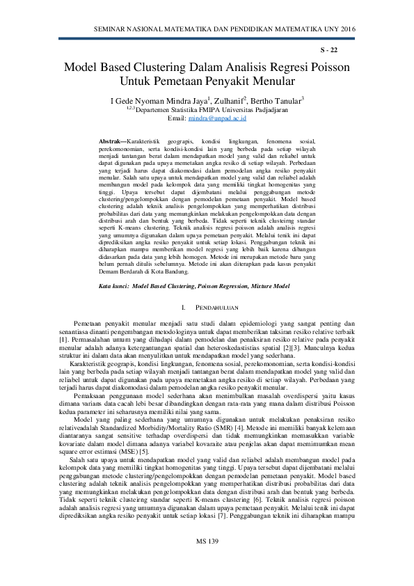(PDF) Model Based Clustering Dalam Analisis Regresi Poisson