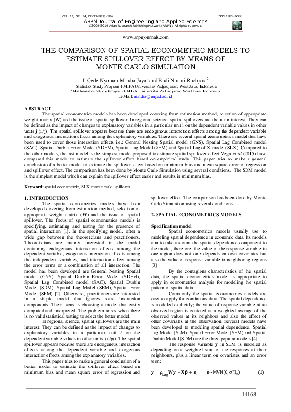 (PDF) The Comparison of Spatial Econometric Models to Estimate Spillover Effect by Means of ...