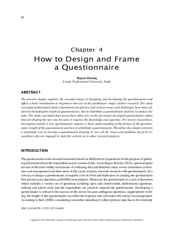 (PDF) How to Design and Frame a Questionnaire