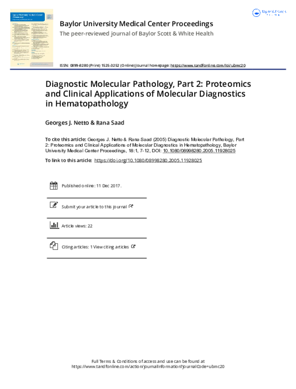 (PDF) Diagnostic molecular pathology, part 2: proteomics and clinical ...