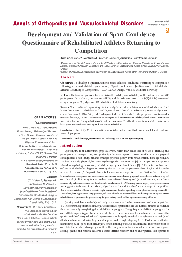 (PDF) Development and Validation of Sport Confidence Questionnaire of ...