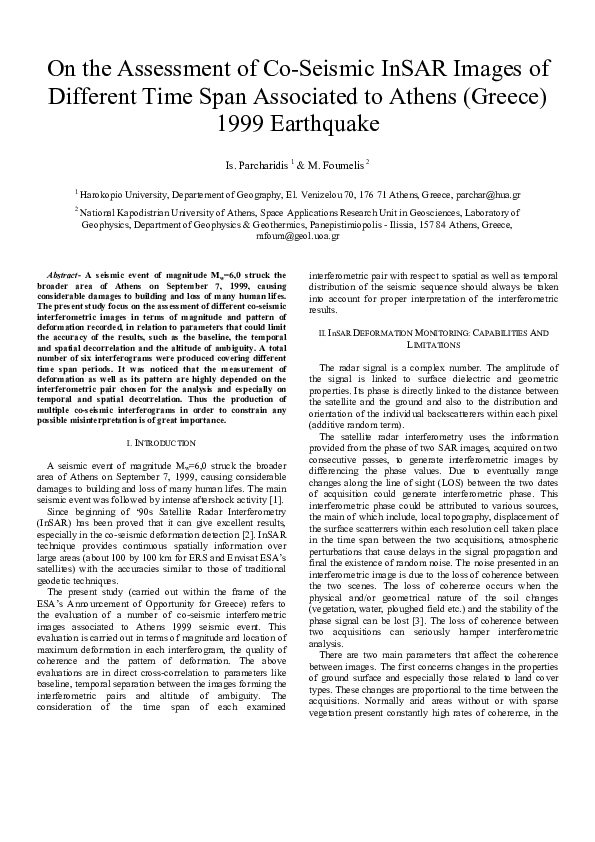 (PDF) On the assessment of co-seismic InSAR images of different time ...