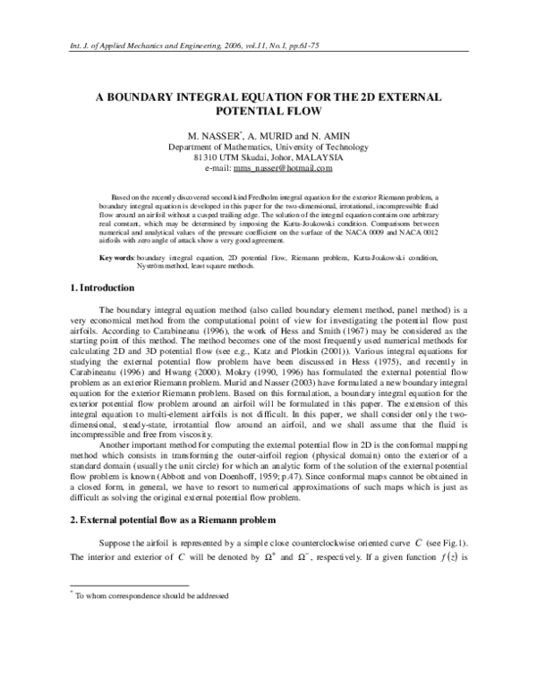 (PDF) A boundary integral equation for the 2D external potential flow