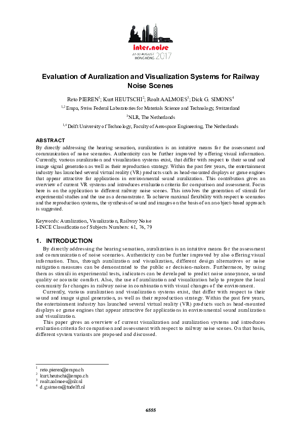 (PDF) Evaluation of Auralization and Visualization Systems for Railway Noise Scenes