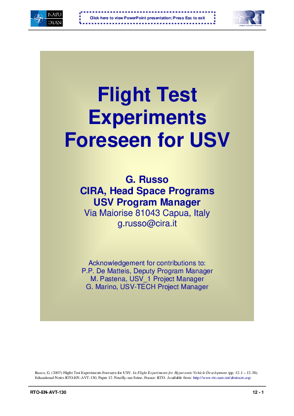 (PDF) Flight Test Experiments Foreseen for USV