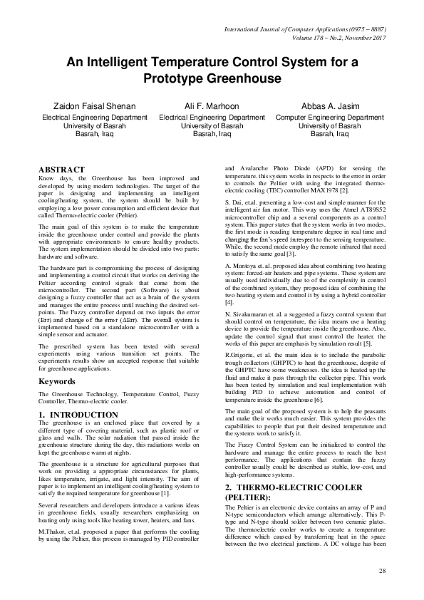 (PDF) An Intelligent Temperature Control System for a Prototype Greenhouse
