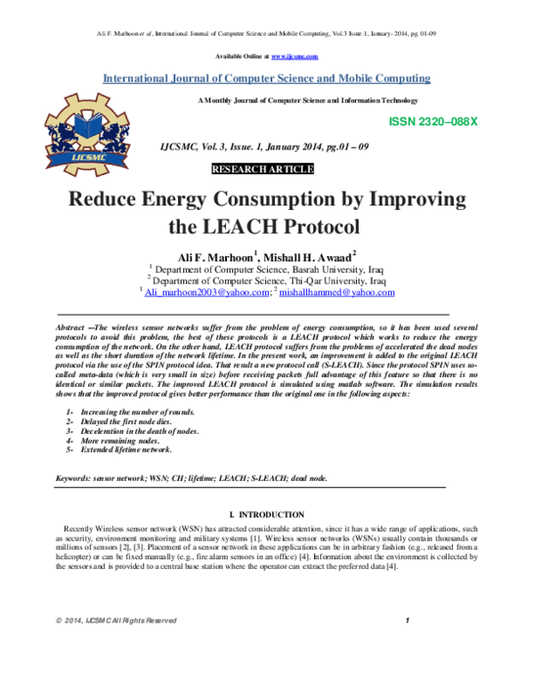 (PDF) Reduce Energy Consumption by Improving the LEACH Protocol