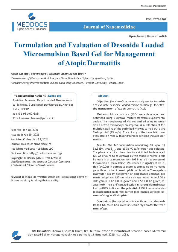 Pdf Formulation And Evaluation Of Desonide Loaded Microemulsion Based Gel For Management Of