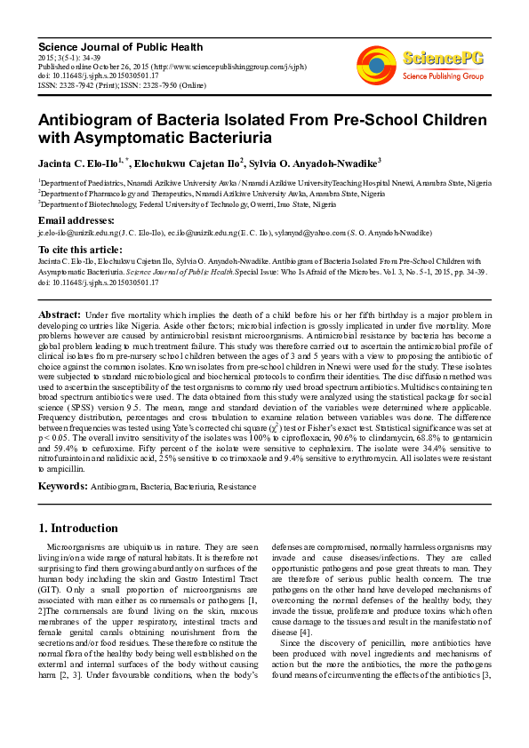 (PDF) Antibiogram of Bacteria Isolated From Pre-School Children with ...