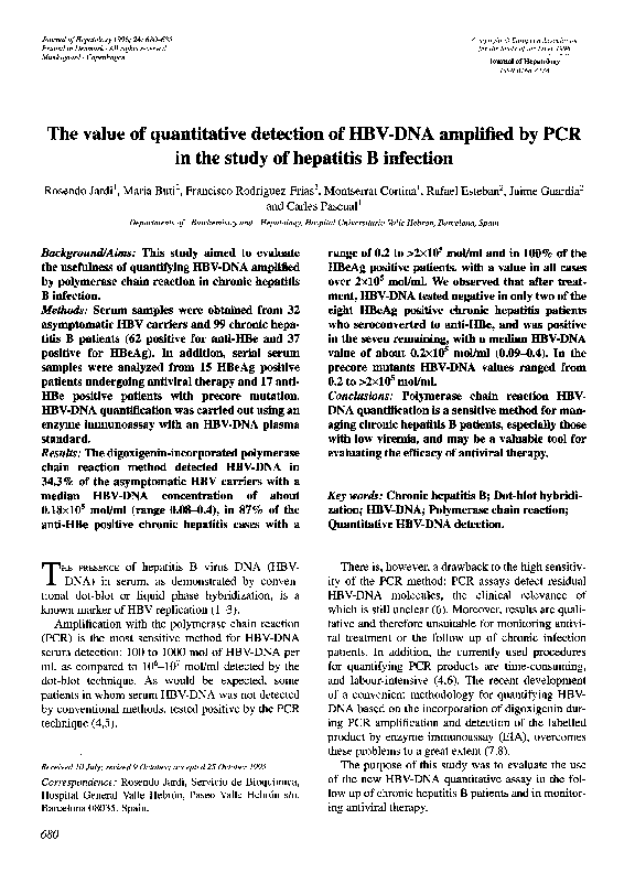 (PDF) The value of quantiative detection of HBV-DNA amplified by PCR in ...