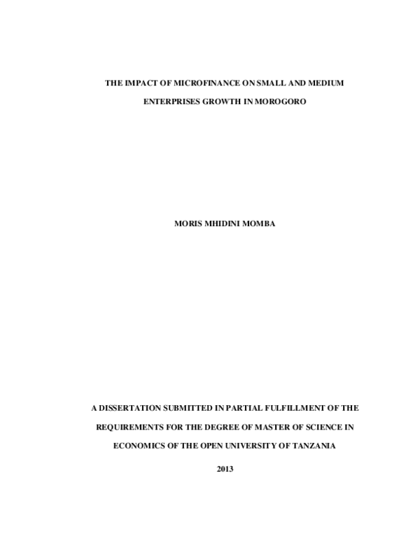 (PDF) The Impact of Microfinance on Small and Medium Enterprises (SMEs) growth in Morogoro