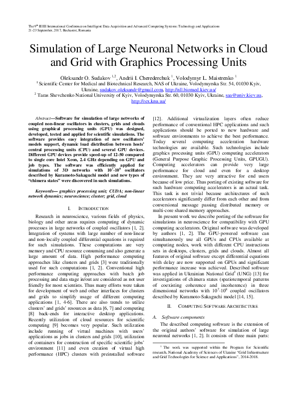 (PDF) Simulation of large neuronal networks in cloud and grid with graphics processing units