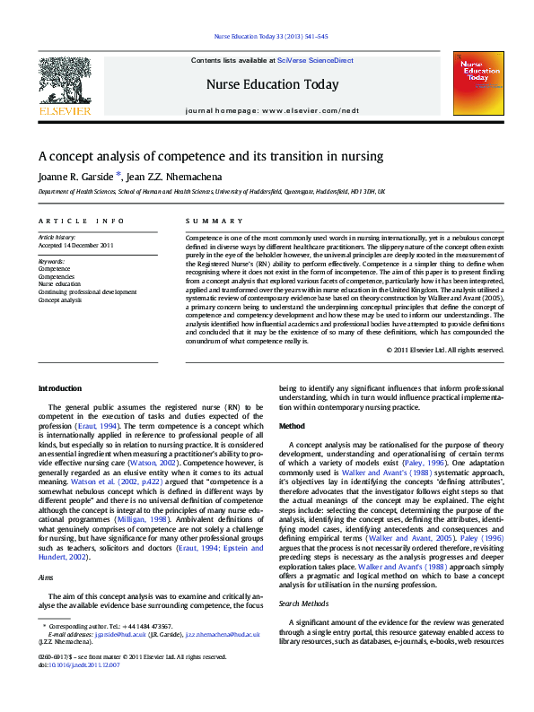 (PDF) A concept analysis of competence and its transition in nursing