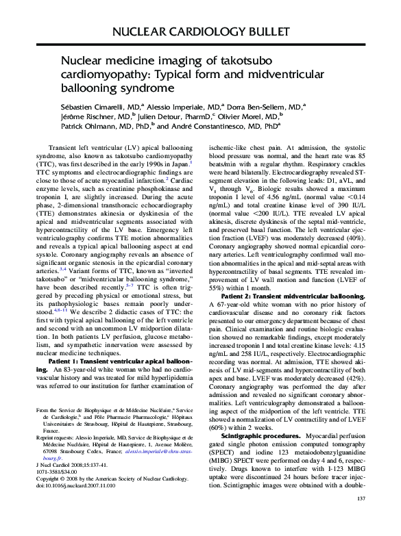 (PDF) Nuclear medicine imaging of takotsubo cardiomyopathy: Typical ...