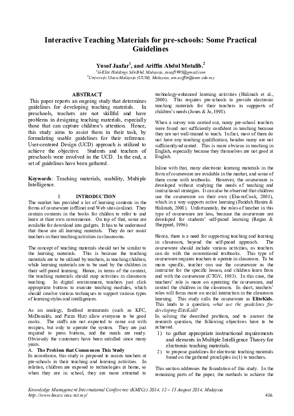 (PDF) Interactive teaching materials for pre-schools: Some practical guidelines