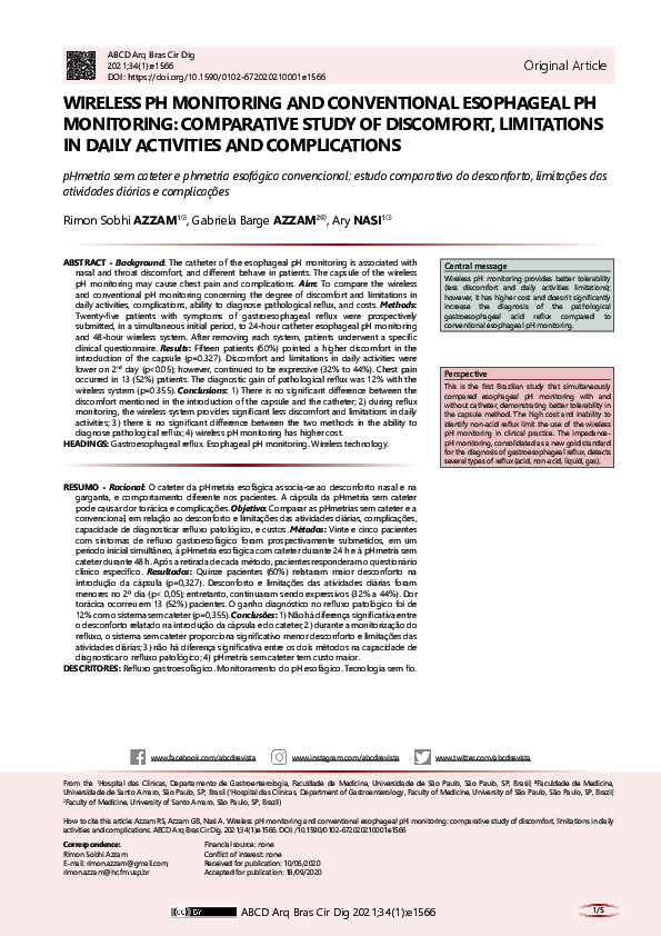 (PDF) Wireless PH Monitoring and Conventional Esophageal PH Monitoring ...