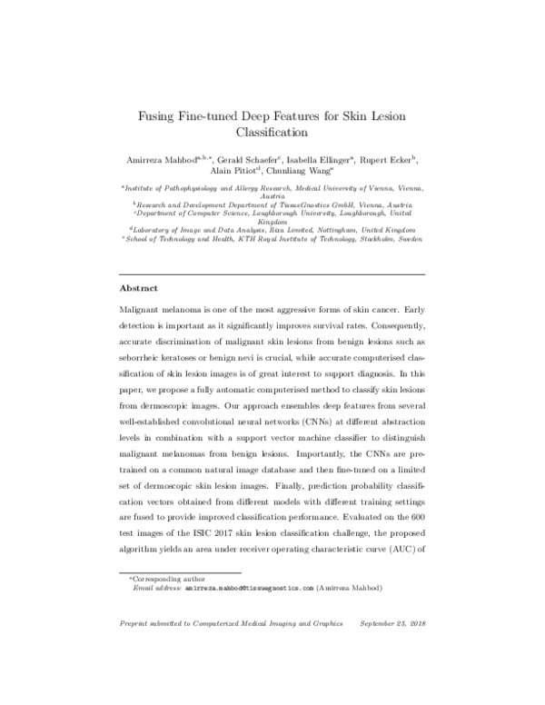 (PDF) Fusing Fine-tuned Deep Features for Skin Lesion Classification