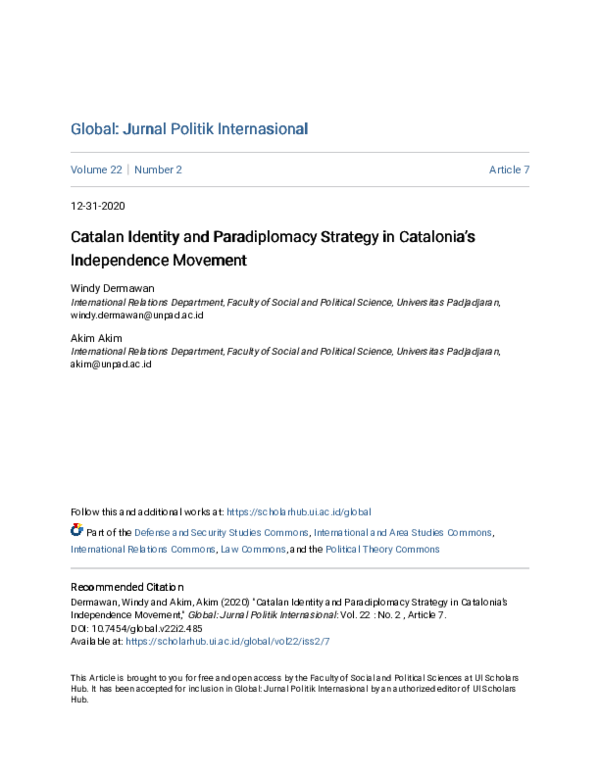 (PDF) Catalan Identity and Paradiplomacy Strategy in Catalonia’s ...