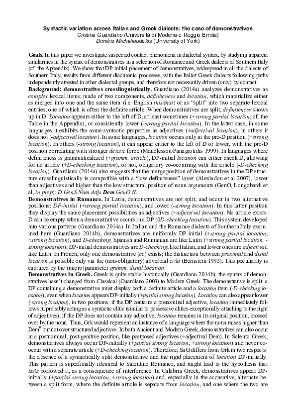 (PDF) Syntactic variation across Italian and Greek dialects: the case ...