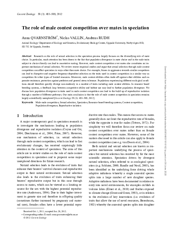 (PDF) The role of male contest competition over mates in speciation ...