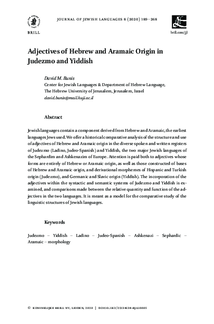 (PDF) Adjectives of Hebrew and Aramaic Origin in Judezmo and Yiddish