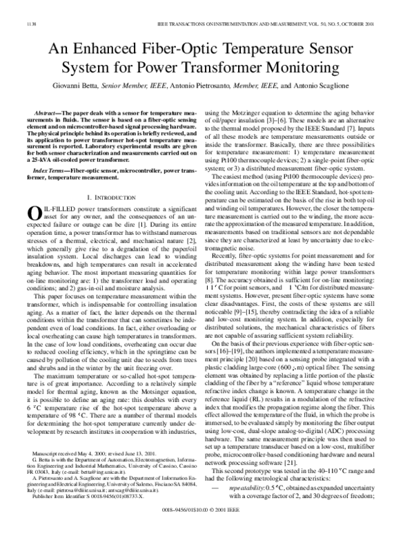 Pdf An Enhanced Fiber Optic Temperature Sensor System For Power Transformer Monitoring